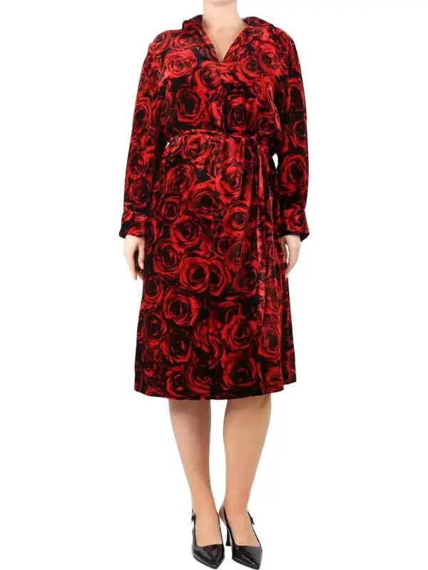 Dries Van Noten Floral Print Belted Midi Dress - Red