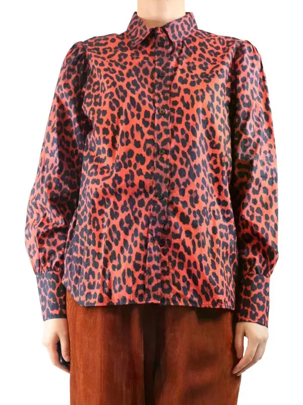 GANNI Leopard Print Shirt - Red