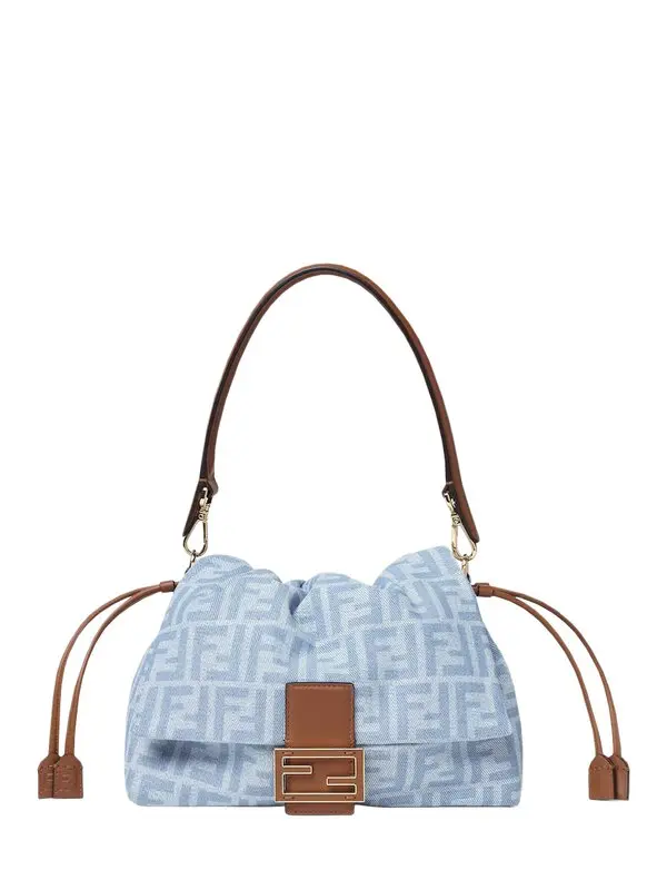 Fendi Medium Baguette Bag In Light Ff Denim - Blue