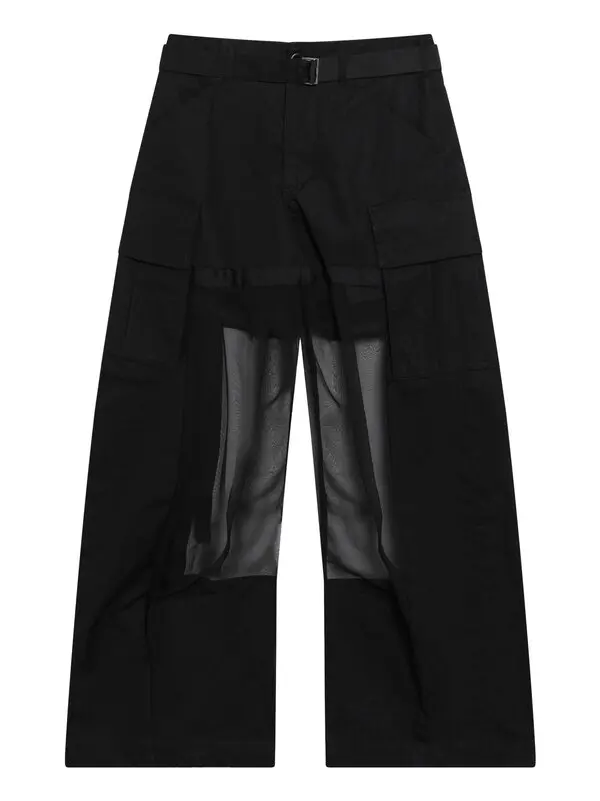 Sacai Cotton Cargo Trousers With Semi-sheer Insert - Black