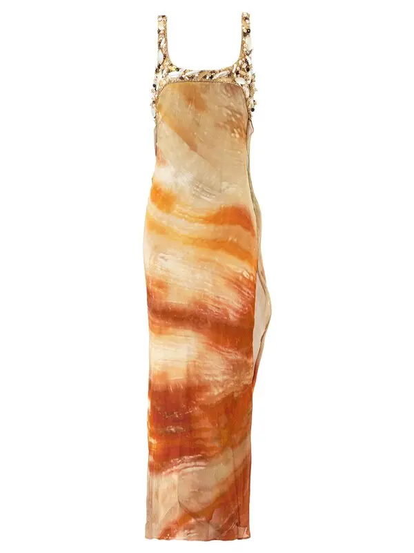 LA FUORI Saffron Sunset Embellished Silk Maxi Dress - Print