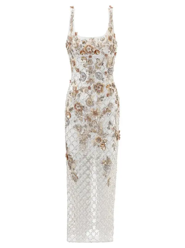 LA FUORI Embellished Midi Dress - Ivory
