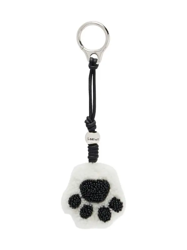 Loewe Paw Shearling And Leather Bag Charm - Black