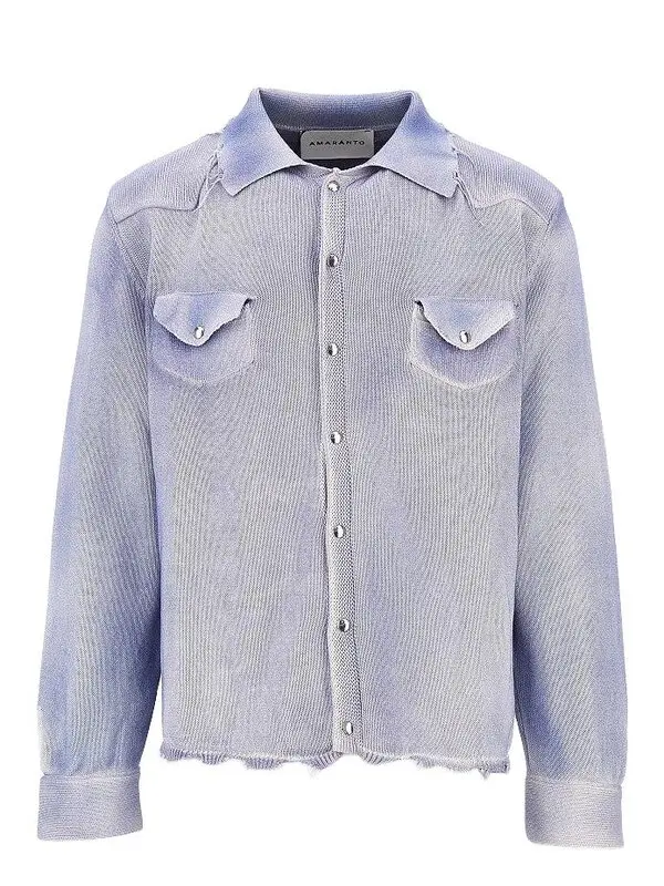 AMARANTO Distressed-effect Knitted Overshirt - Blue
