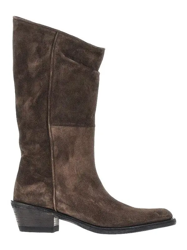 Khaite Clive Suede Leather Western Boots - Brown