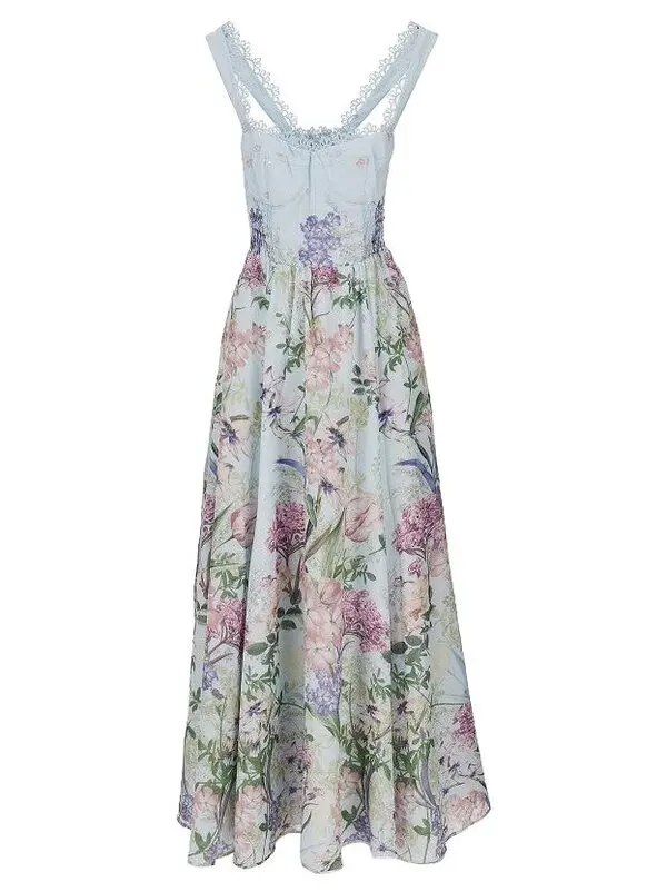 Charo Ruiz Ibiza Crissy Floral Print Maxi Dress With Lace Trim - Blue
