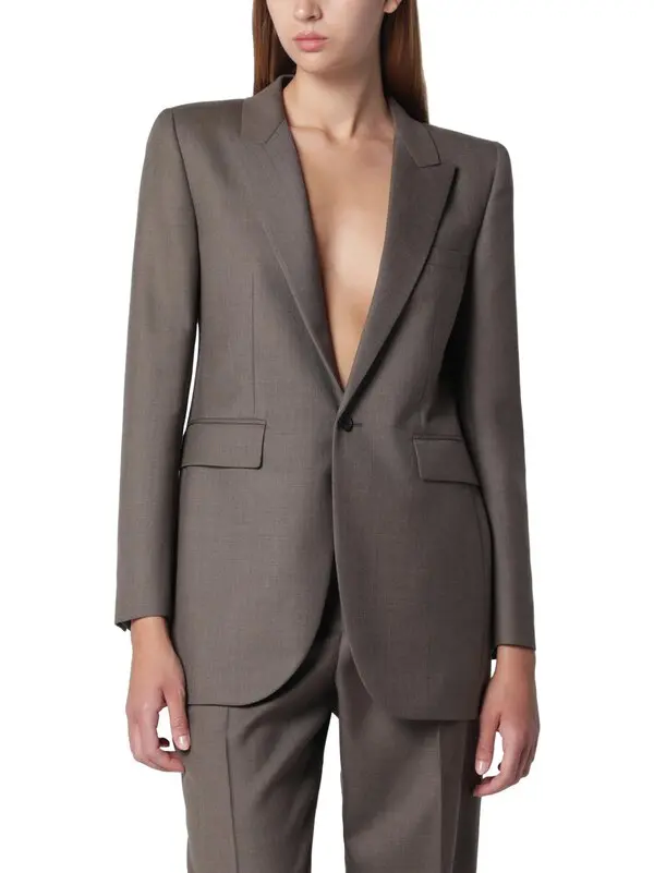 Saint Laurent Taupe Virgin Wool Single-breasted Jacket - Brown