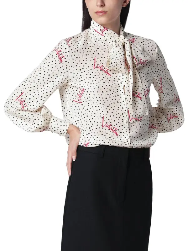 Valentino Garavani Silk Shirt With Polka Dot And Logo Print - Multicolor