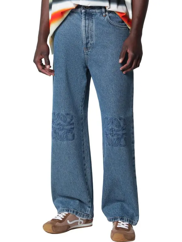 Loewe Baggy Anagram Embroidered Jeans In Washed Cotton Denim - Blue