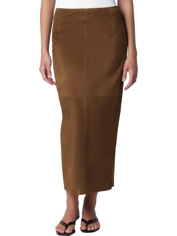Nour Hammour Suede Maxi Skirt With Back Zip And Rear Slit - Brown