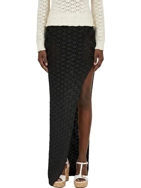 Blumarine Crochet Maxi Skirt With Side Slit - Black