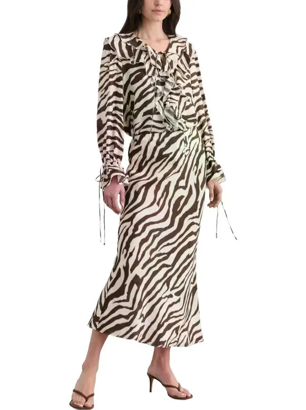 TOCCIN Zebra-print High-waisted Maxi Skirt - Neutrals