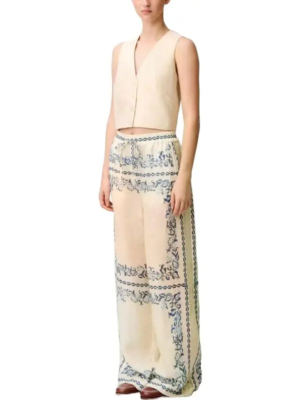Claudie Pierlot Floral Print Linen Trousers - Neutrals