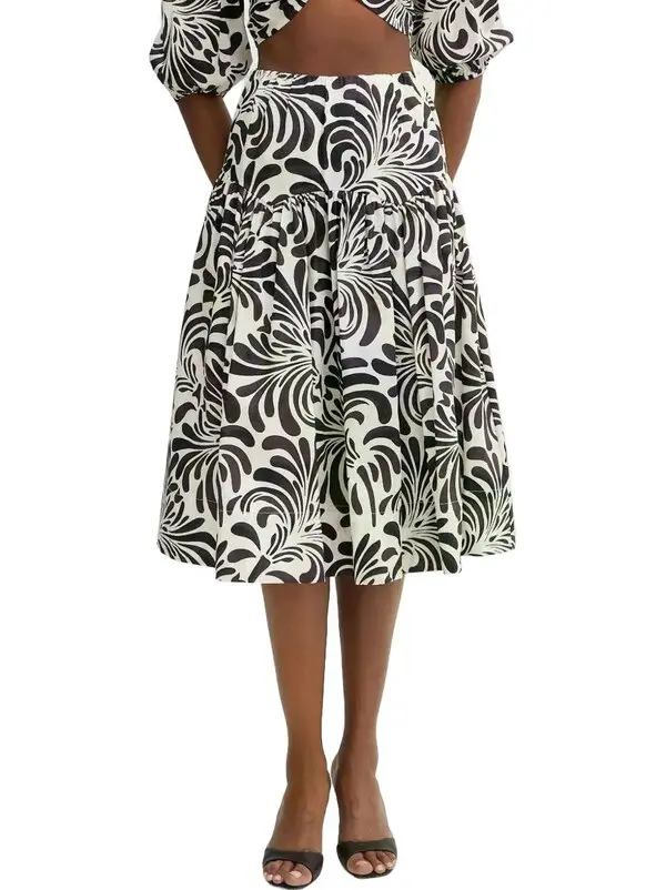 TWINSET Graphic Print Puff-sleeve Midi Skirt Set - White