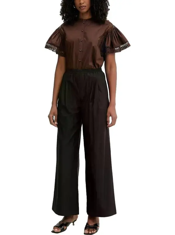 TWINSET Lace Trim Ruffled Sleeve Blouse - Brown