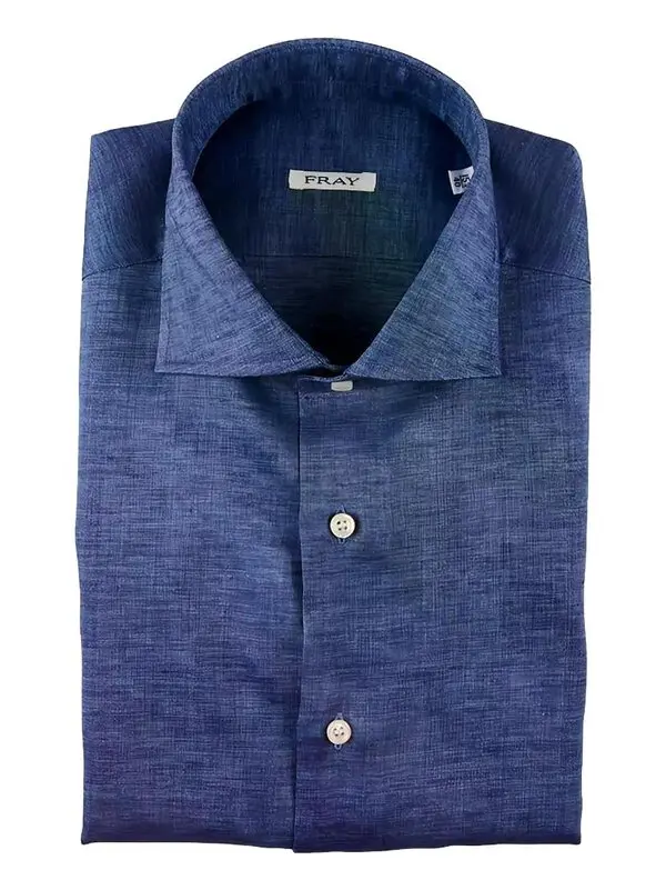 FRAY Slub-texture Spread-collar Shirt - Blue