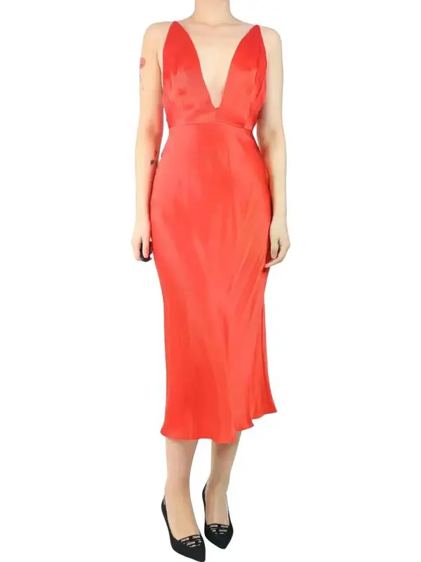 Matériel Sleeveless V-neck Midi Dress - Red