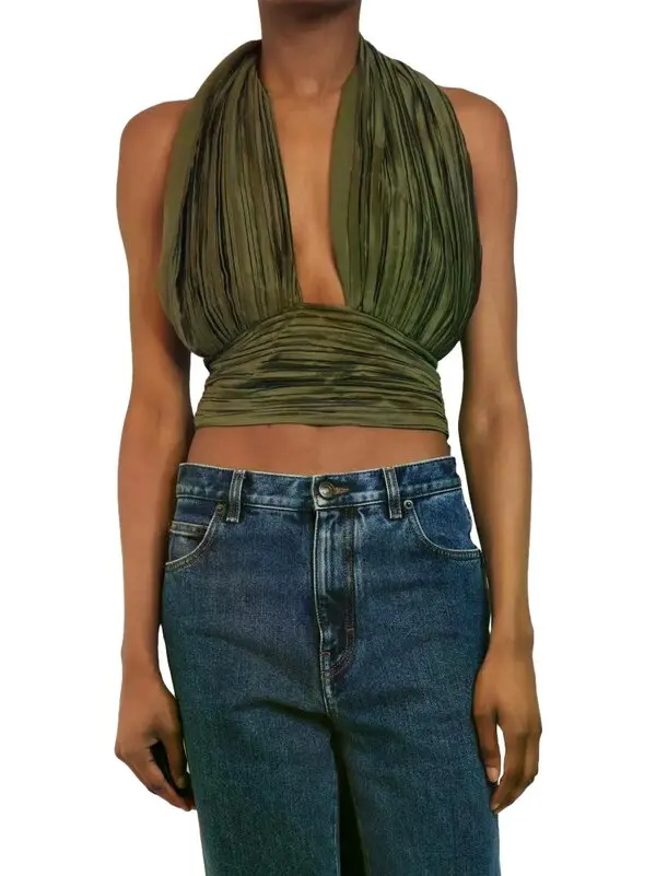 Cult Gaia Pleated Halter Neck Blouse - Green