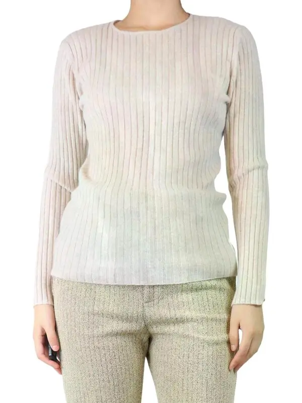 ALLUDE Ribbed Cashmere Crew Neck Sweater - Neutrals