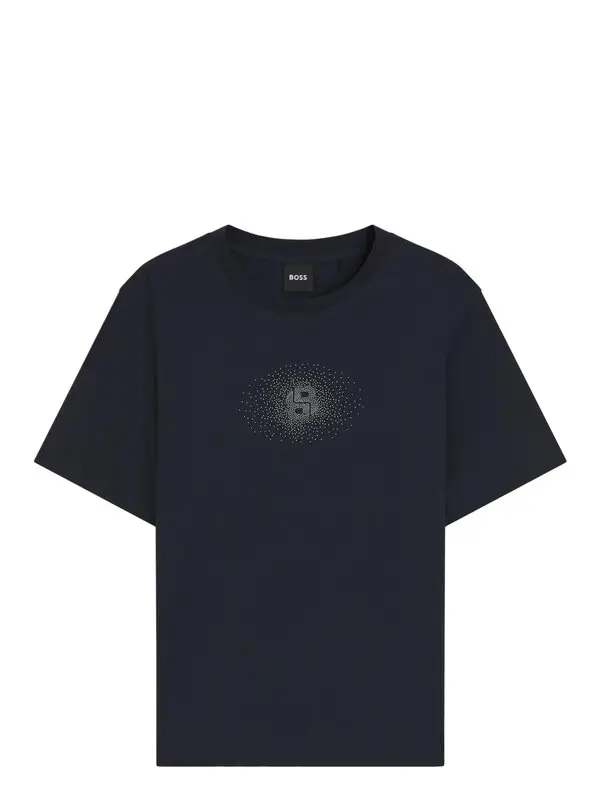 BOSS Regular-fit Cotton T-shirt With Double B Monogram Embroidery - Dark Blue