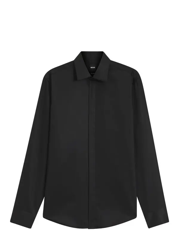 BOSS Regular-fit Dress Shirt In Satin-finish Linen - Black