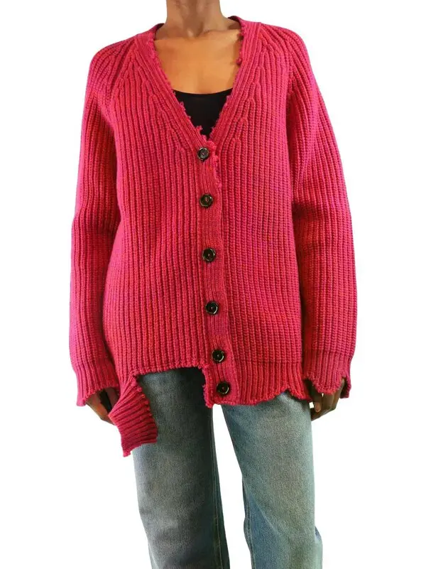Marni Distressed Chunky Knit V-neck Cardigan - Purple