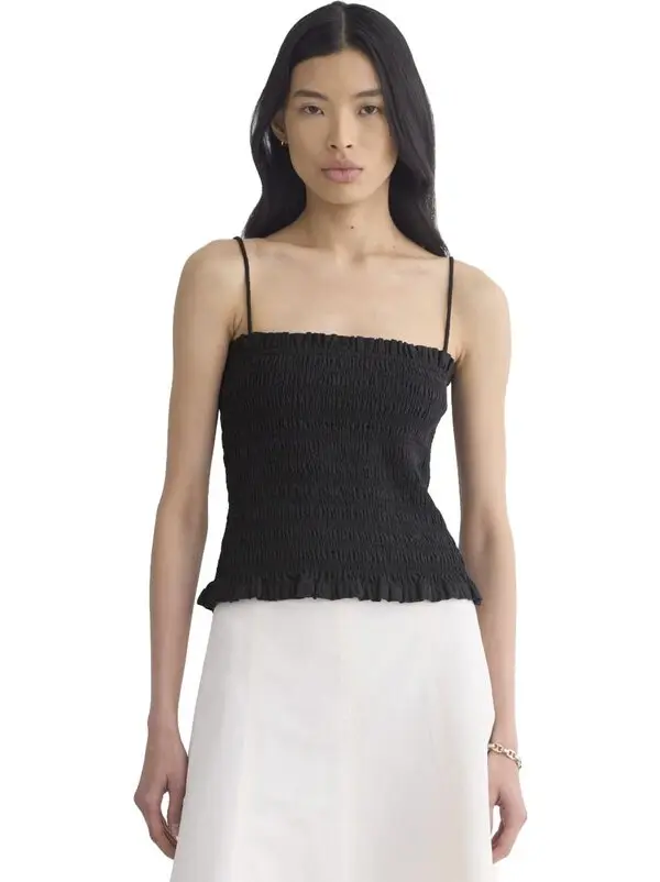 Everlane Gauze Smocked Cami Top - Black