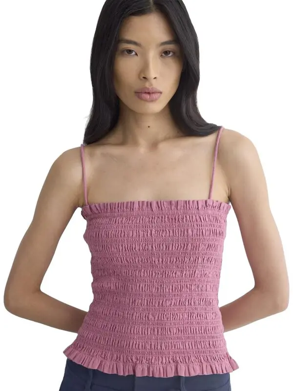 Everlane Gauze Smocked Cami Top - Heather Rose