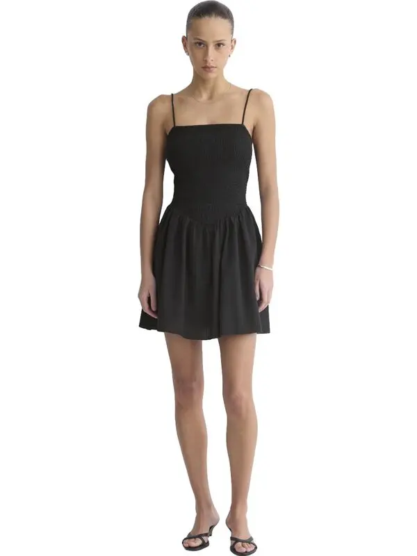 Everlane Gauze Smocked Mini Dress - Black