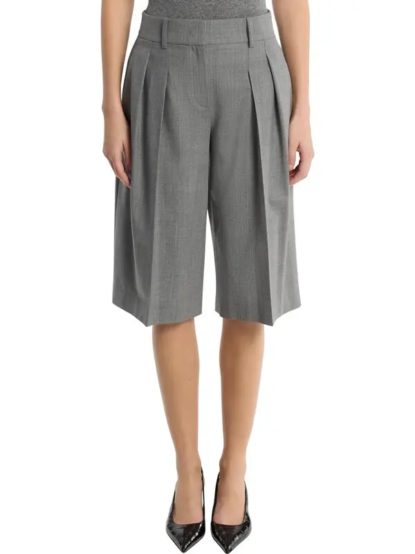 Michael Kors Pleated Wool Blend Trouser Shorts - Grey