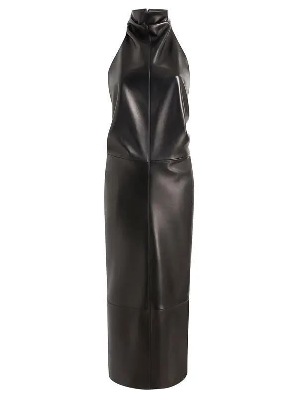 Khaite Roxanne Leather Halterneck Maxi Dress - Black