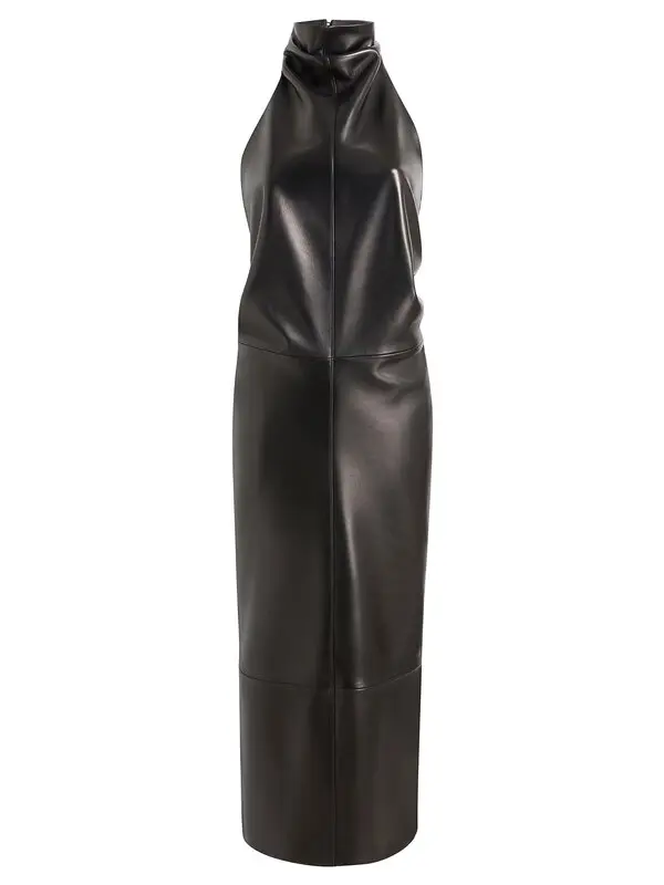 Khaite Roxanne Leather Halterneck Maxi Dress - Black