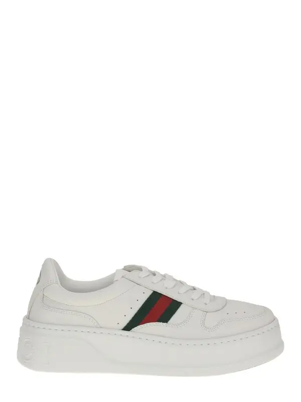 Gucci Oversized Sole Leather Sneakers With Web Detail - White