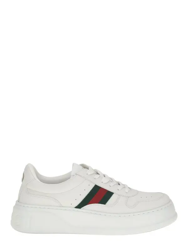 Gucci Oversized Sole Leather Sneakers With Web Detail - White