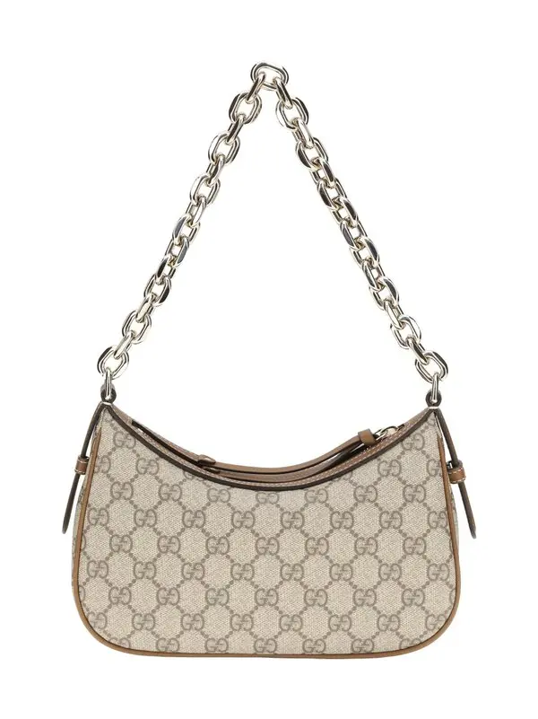 Gucci Small Gg Monogram Shoulder Bag With Chain Strap - Beige
