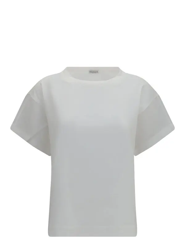 Brunello Cucinelli Cotton T-shirt With Sheer Sleeves And Side Panel - White