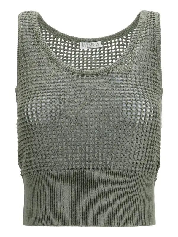 Brunello Cucinelli Perforated Sequin Tank Top - Khaki