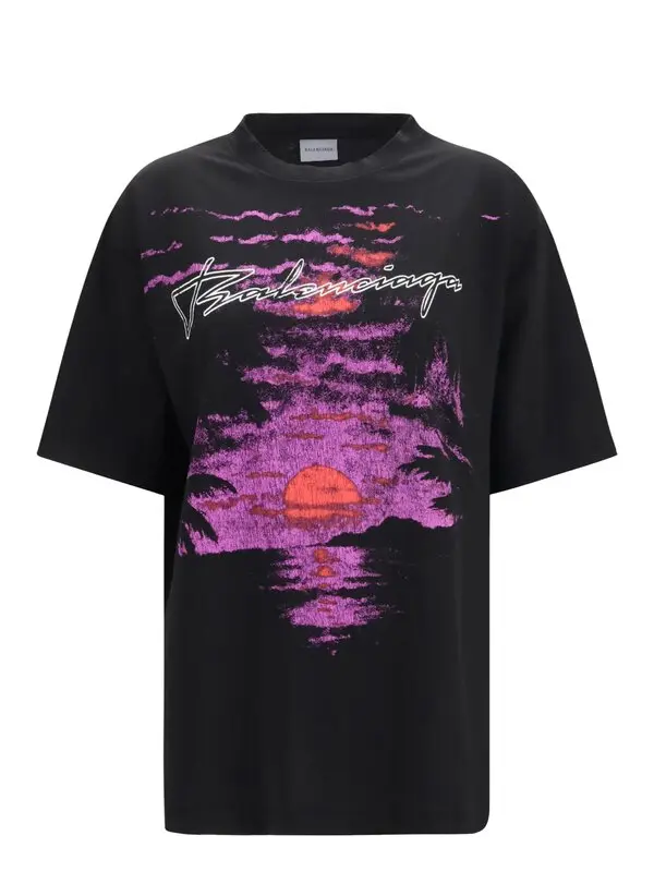 Balenciaga Printed Cotton T-shirt - Black