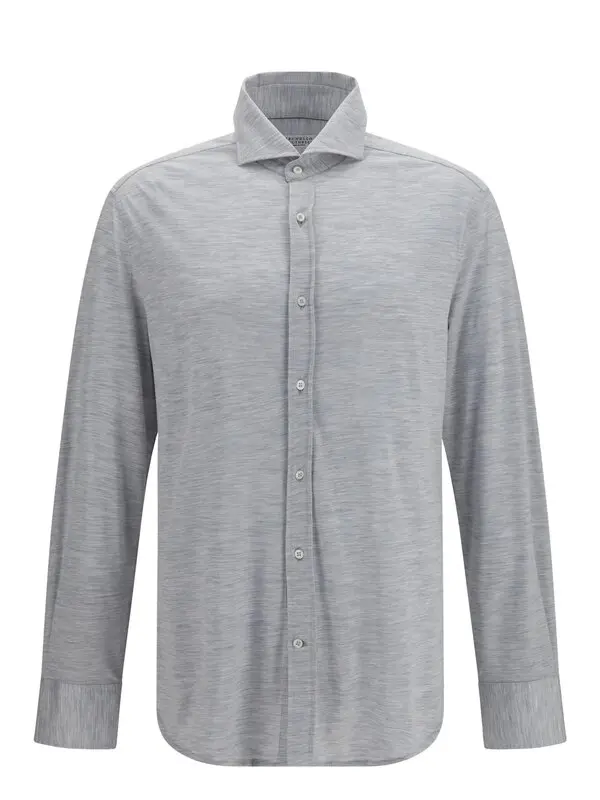 Brunello Cucinelli Silk And Cotton Jersey Shirt With Spread Collar - Grey