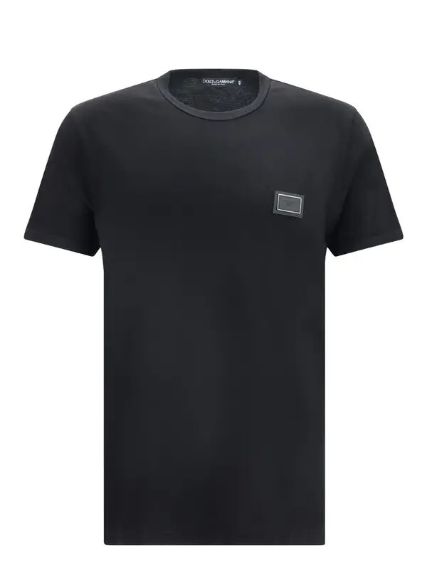 Dolce & Gabbana Cotton T-shirt With Logo Plaque - Black
