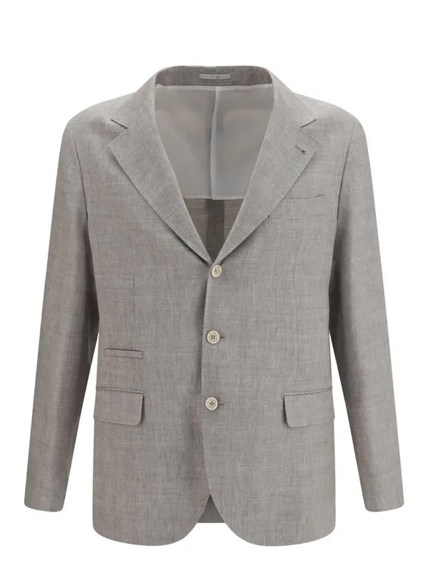 Brunello Cucinelli Deconstructed Linen And Wool Chevron Blazer - Beige
