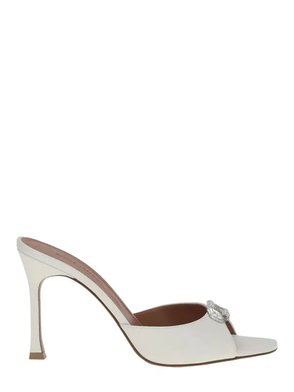 Amina Muaddi Camelia Leather Mule Sandals - White