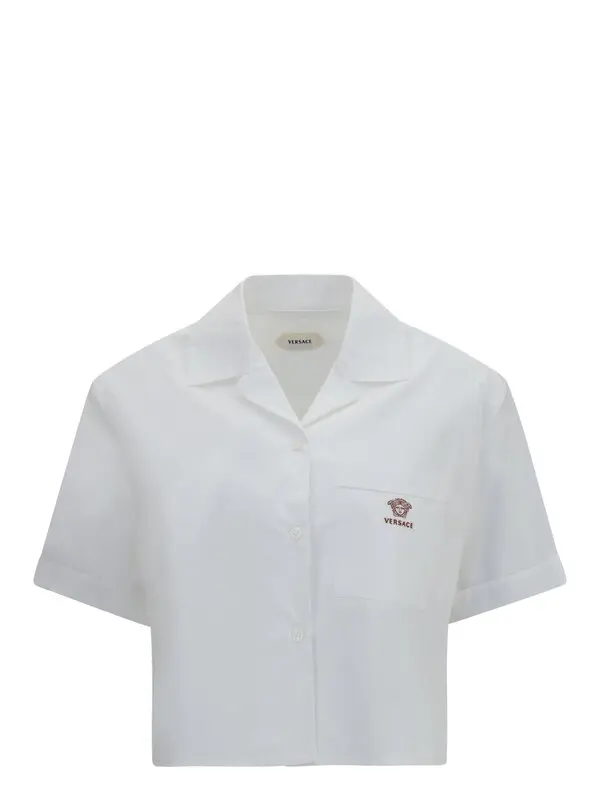 Versace Cropped Cotton Poplin Shirt With Medusa Logo Embroidery - White