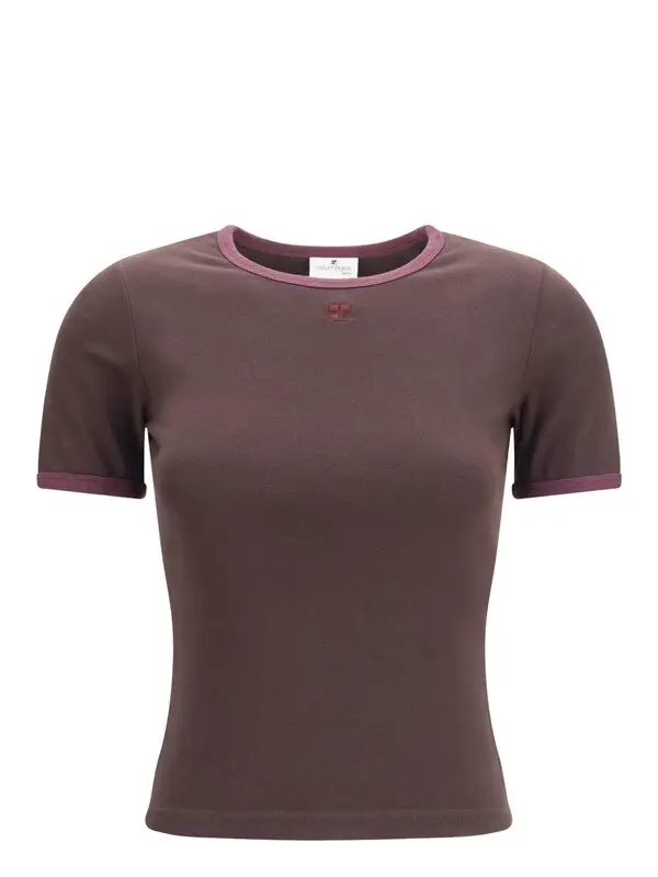 COURREGES Cotton T-shirt With Embroidered Logo - Brown