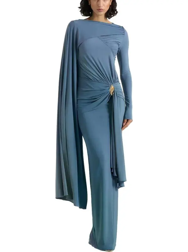 Manière De Voir Edena Asymmetrical Ruched Draped Maxi Dress - Blue