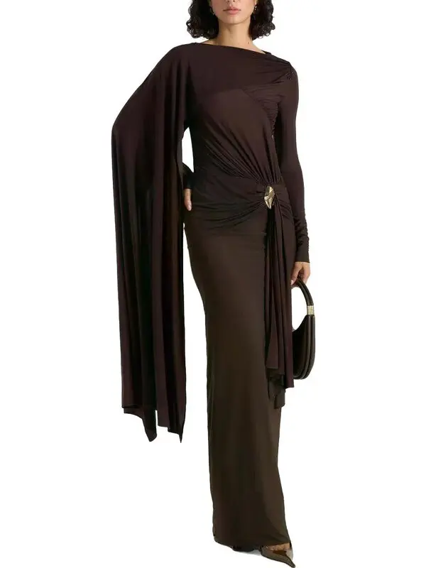 Manière De Voir Manier De Voir Edena Asymmetric Ruched Draped Maxi Dress - Brown