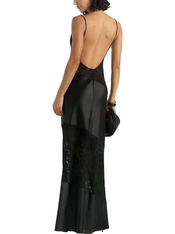 Manière De Voir Asymmetric Lace And Satin Maxi Dress - Black