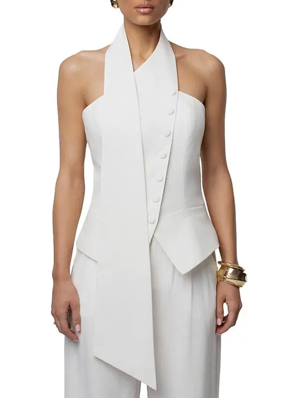 JLUXLABEL Asymmetric Draped Scarf Top - Ivory