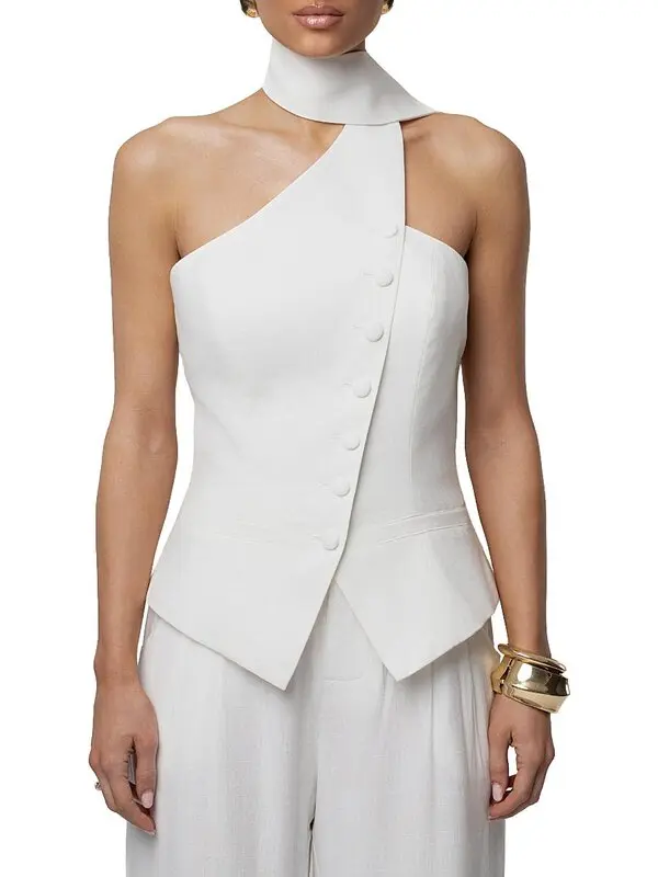 JLUXLABEL Asymmetric Draped Scarf Top - Ivory