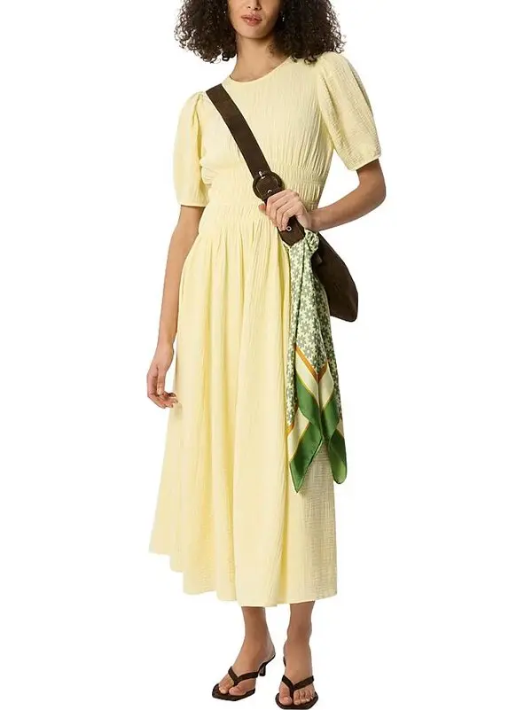 Whistles Gathered Textured Midi Dress - Butter